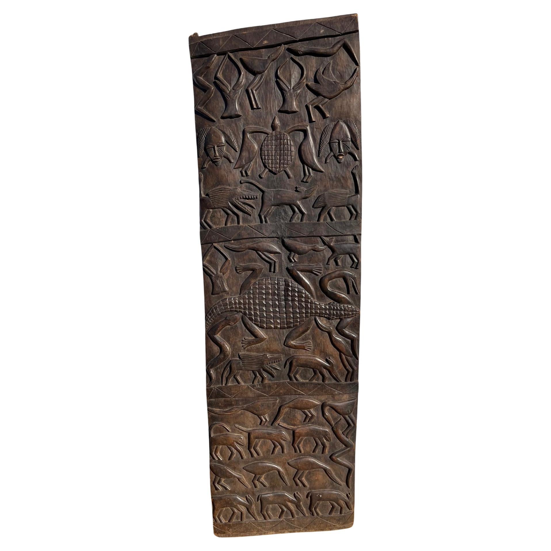 Rustic Dogon Style African Granary Door Mounted For Sale at 1stDibs