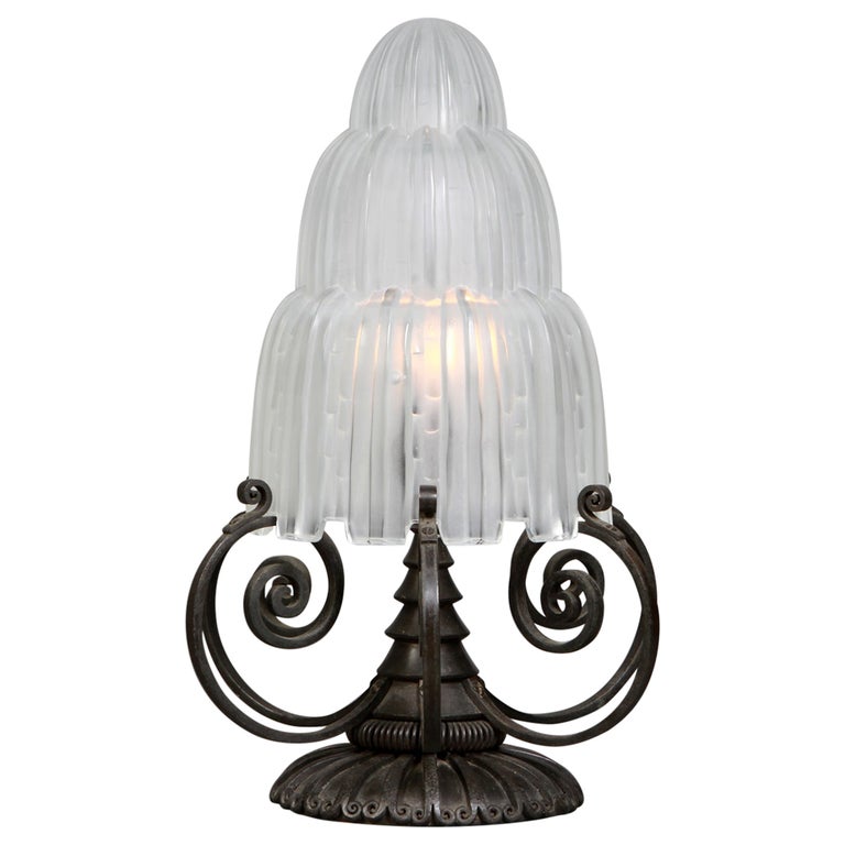 French Art Deco Table Lamp "Cascade" Model by Sabino For Sale at 1stDibs