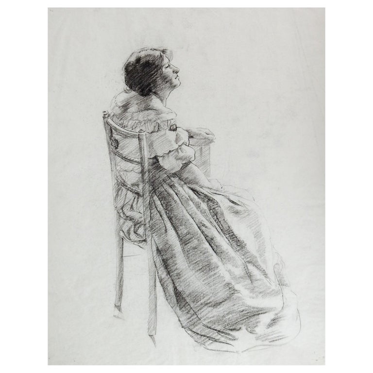 19th Century Seated Woman Drawing For Sale at 1stDibs