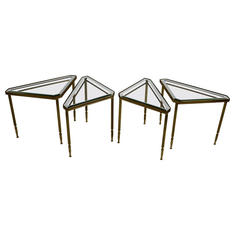 1950's Mid-Century Modern Brass Italian Triangular Side Tables / Coffee ...