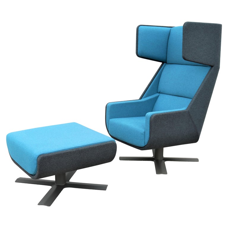 Modern Axel Enthoven for BuzziSpace Blue BuzziMe Swivel Lounge Chair and Ottoman For Sale at 1stDibs