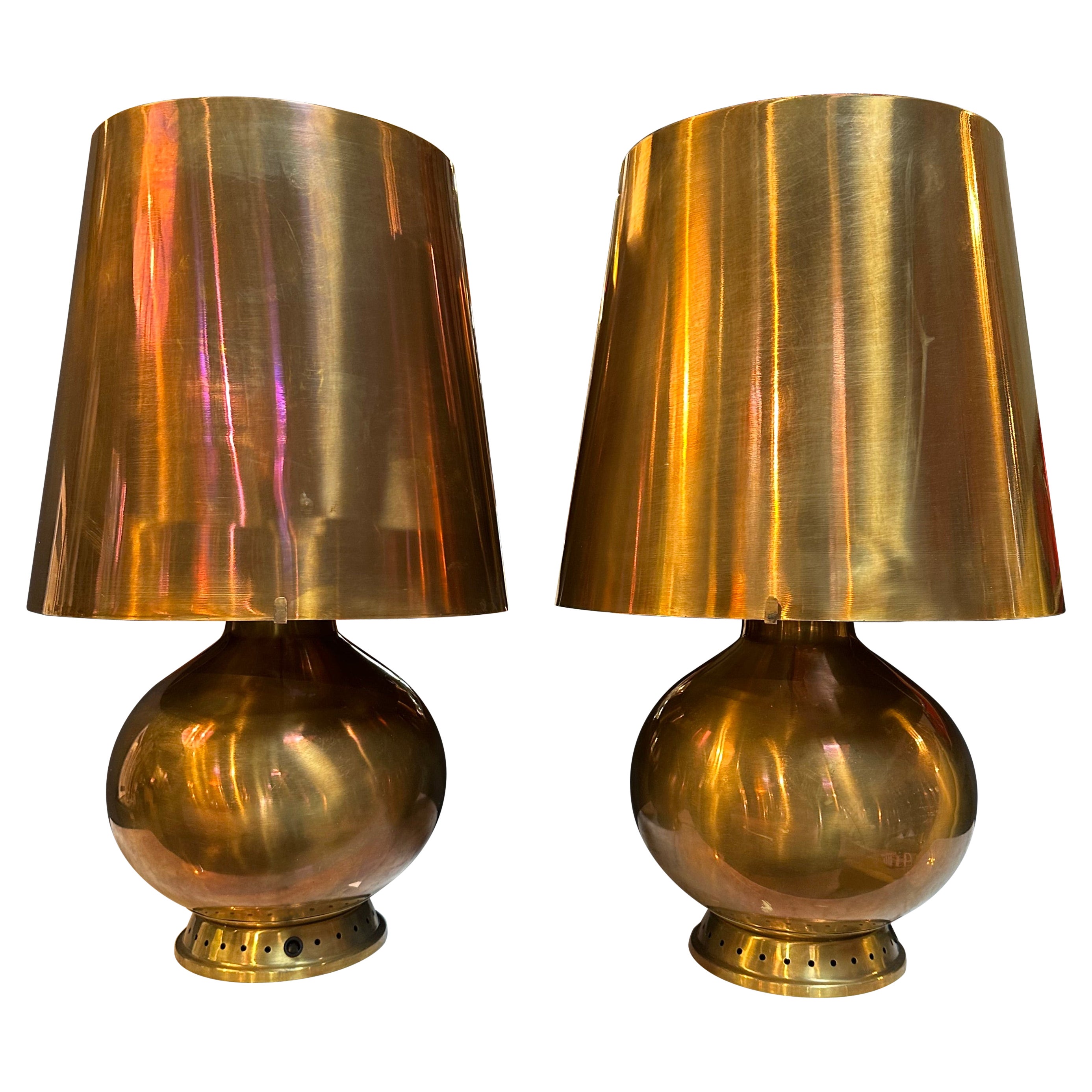 Pair of 2 Fully Brass Italian Lamps, 1960s at 1stDibs