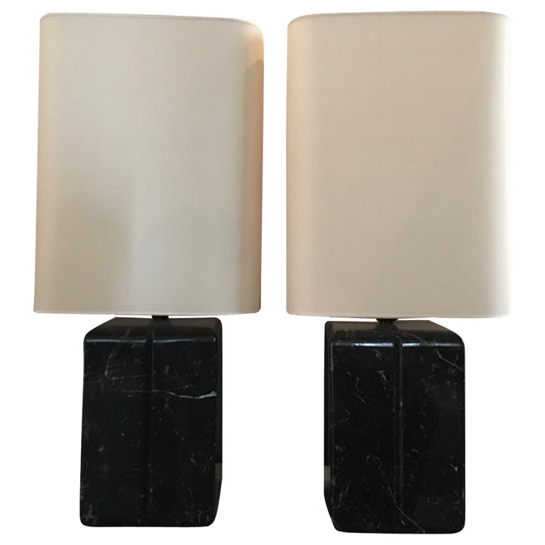 Italy Post-Modern Design Pair Black Marble Table Lamps For Sale at 1stDibs