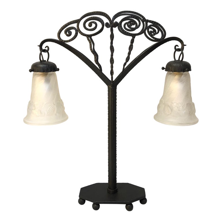 Lampe Art Déco 2 Tulipes Attribuée à Genêt and Michon En vente sur 1stDibs
