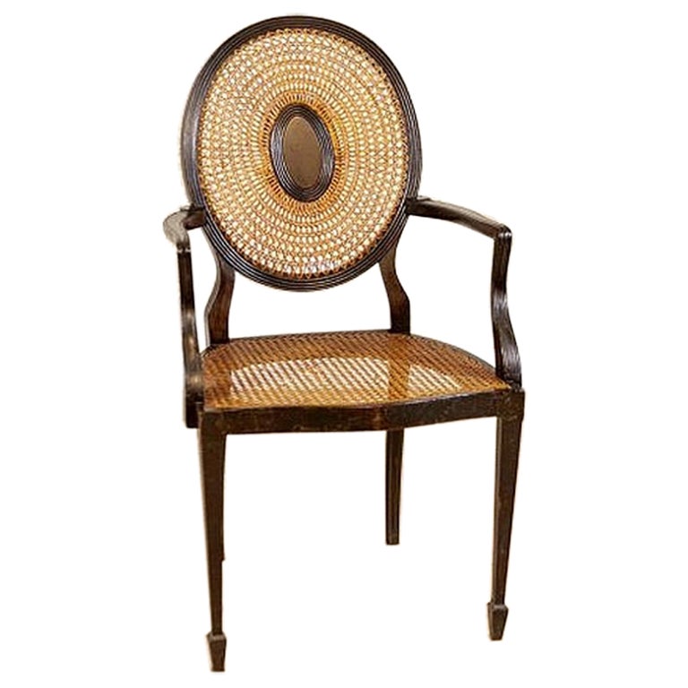 Walnut Rattan Armchair from the Early 20th Century For Sale at 1stDibs