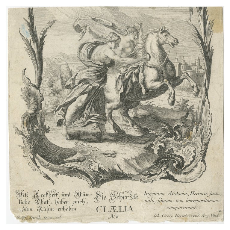 Antique Print of Cloelia and Two Women Standing with a Horse For Sale ...