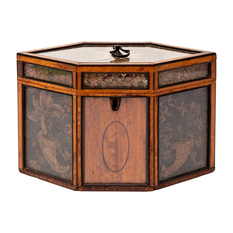 English Rolled Paper or Quilled Paper Tea Caddy For Sale at 1stDibs