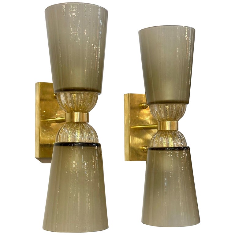 Pair of Modern Murano Glass and Brass Double Cone Sconces For Sale at ...