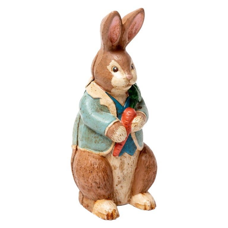 Japanese Hand Painted Iron Garden Bunny Rabbit or Doorstop For Sale at ...