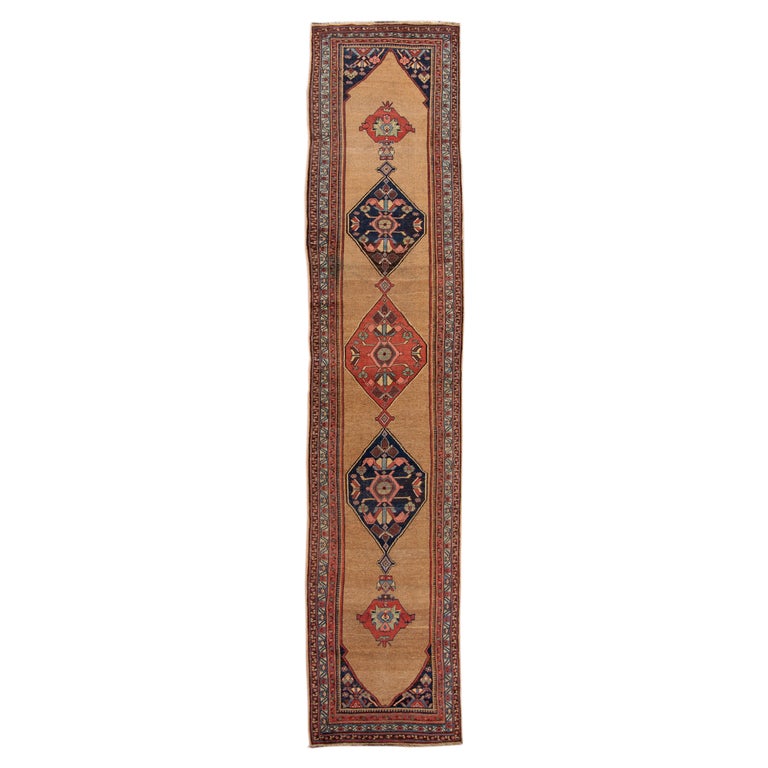 Antique Persian Bidjar Brown Handmade Wool Runner with Tribal Design ...
