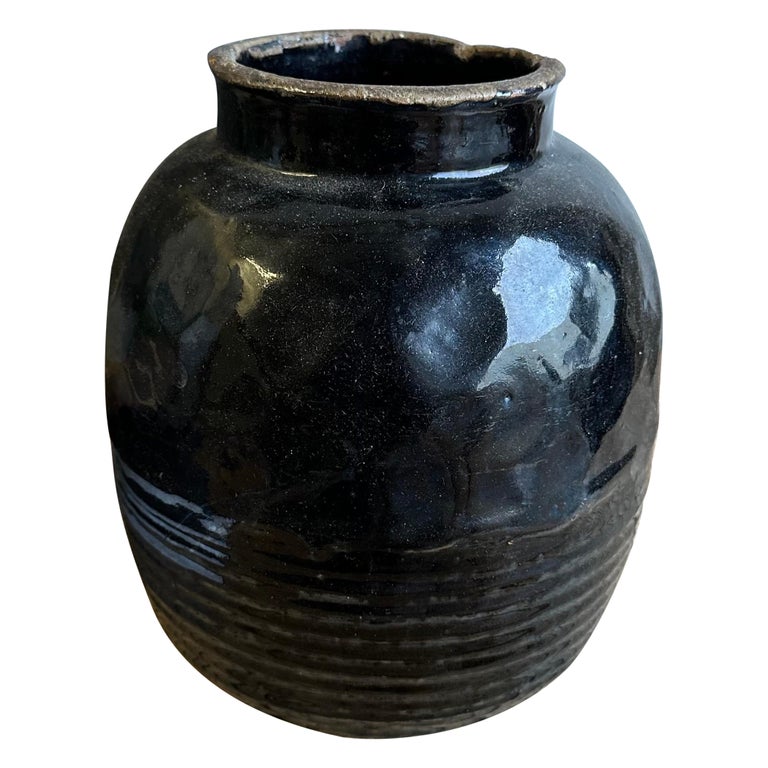 Vintage Glazed Black Pottery For Sale at 1stDibs