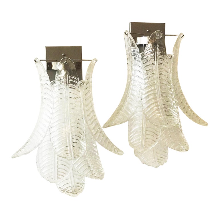Murano Large Glass Leaf Wall Sconces/ Pair For Sale at 1stDibs