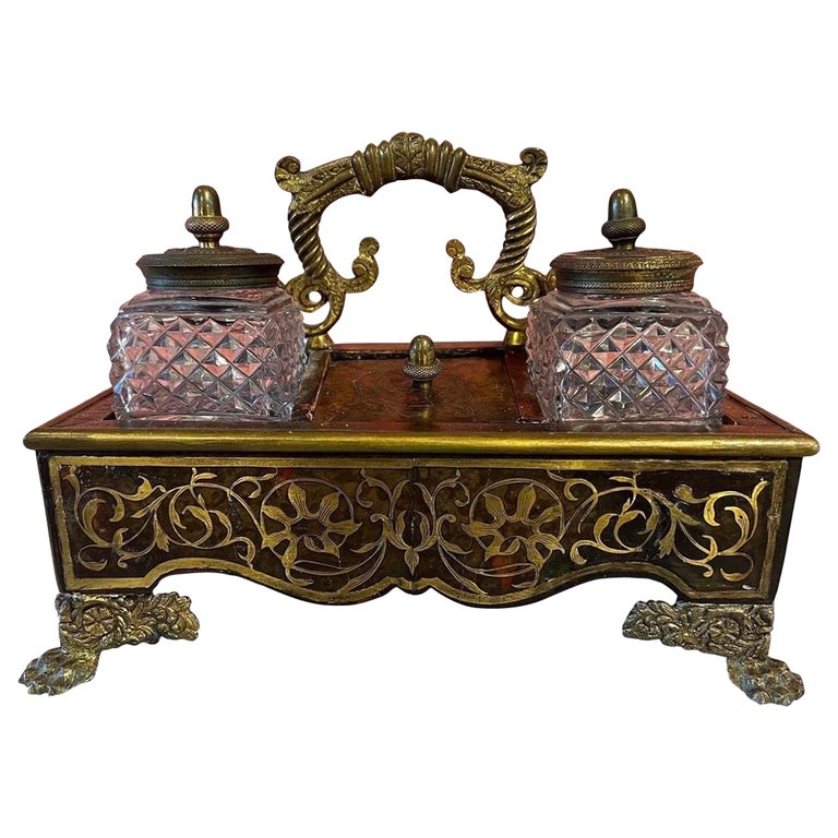19th Century French Boulle Traveling Inkwell Desk Set with Single ...