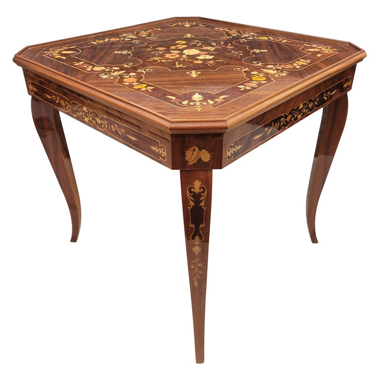 Italian Marquetry Burlwood and Mahogany Convertible Game Table For Sale ...