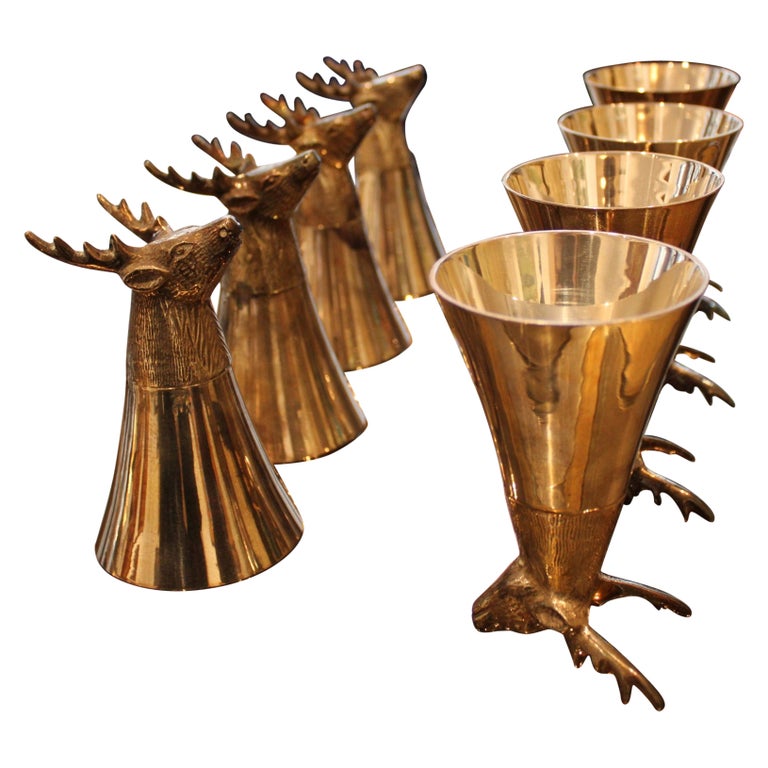 Set of 8 Hunting Glass, in Silver Metal For Sale at 1stDibs