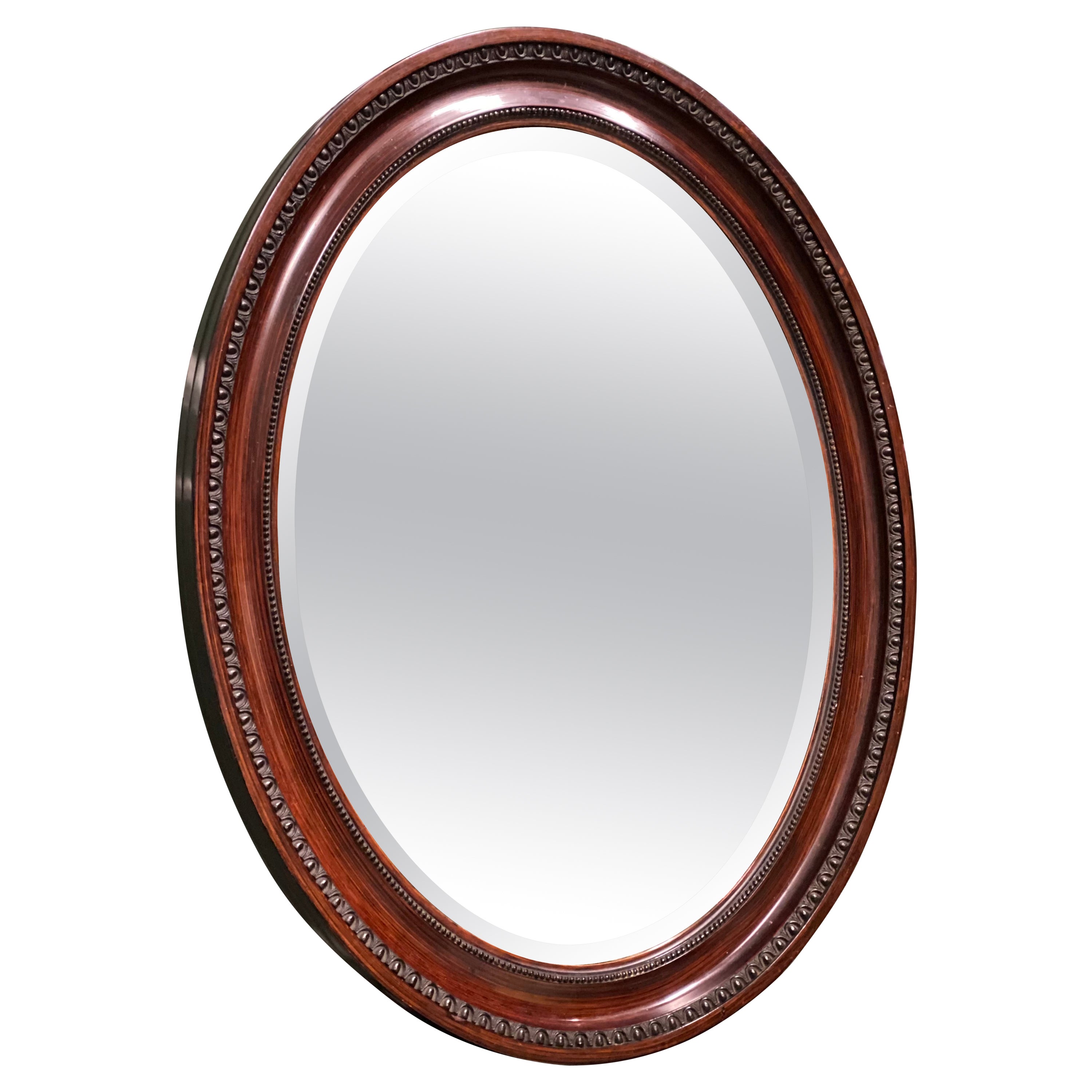 Black Forest Carved Frame Oval Beveled Mirror from Switzerland (H 17 x ...