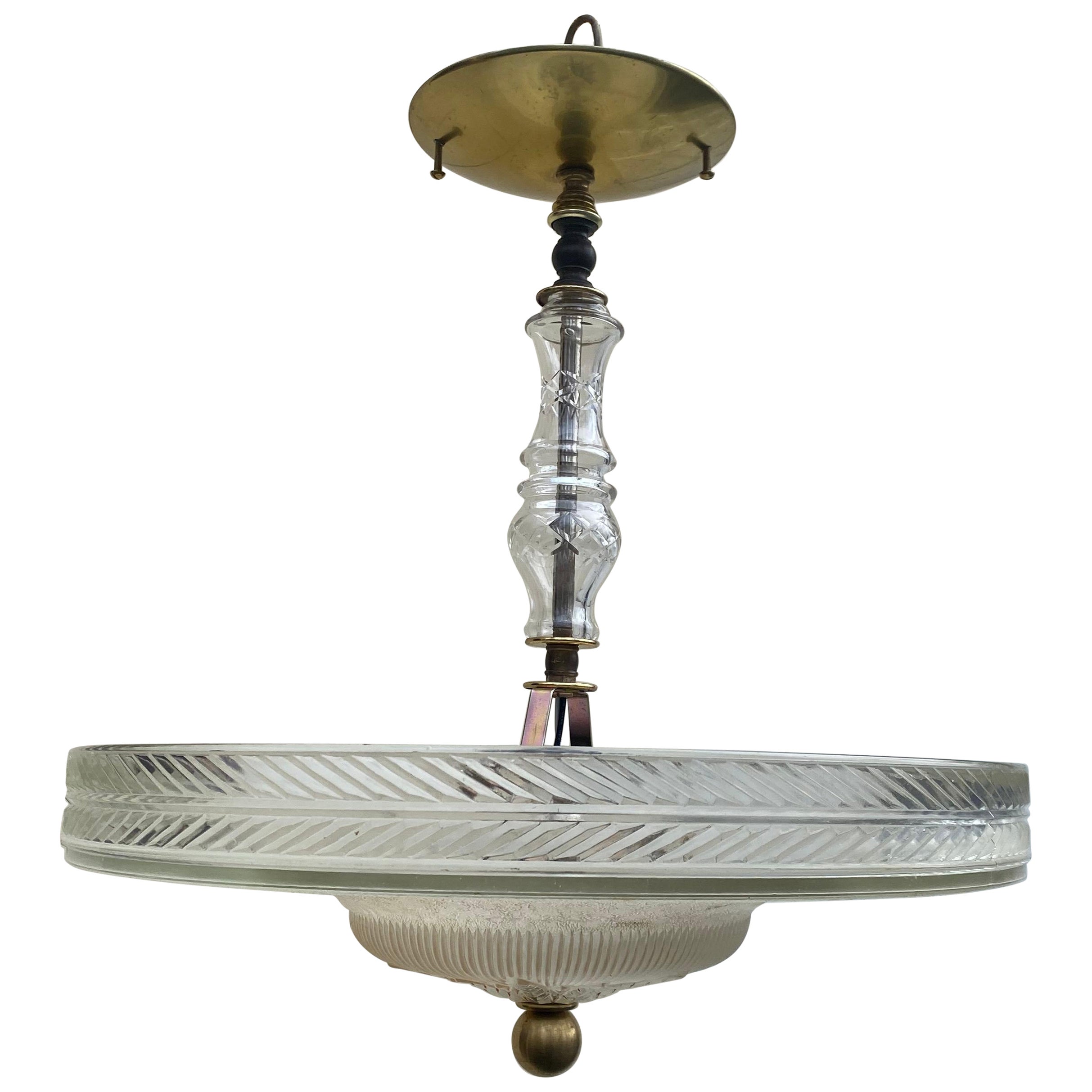 Vintage Large Pendant Fixture with Large Glass Shade For Sale at 1stDibs