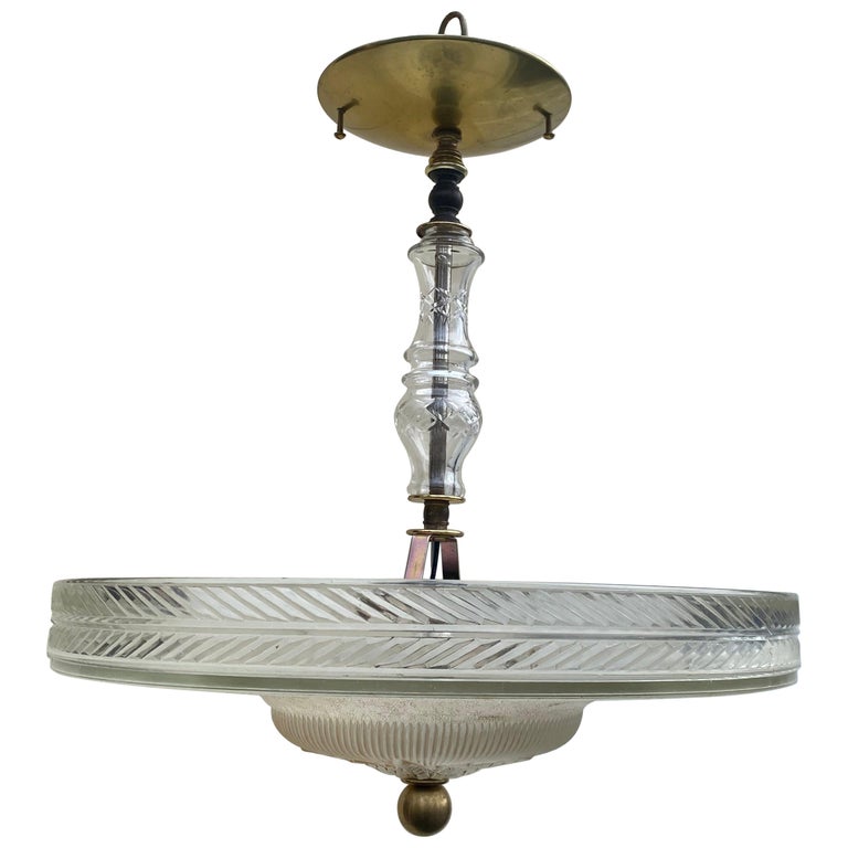 Vintage Large Pendant Fixture with Large Glass Shade For Sale at 1stDibs