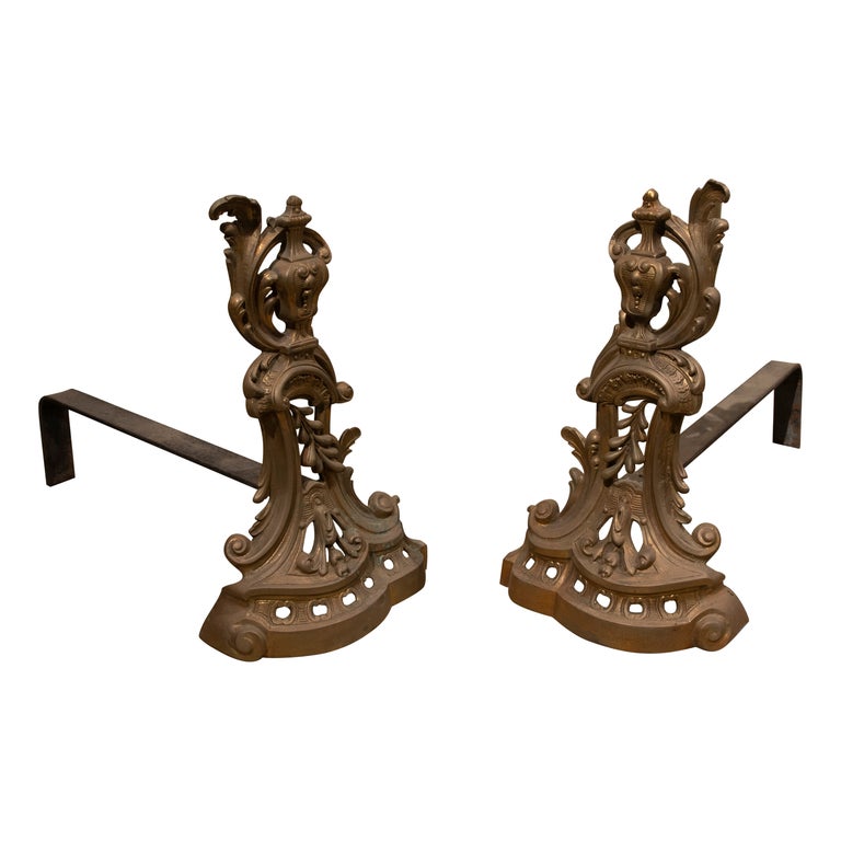 French Pair of Bronze Morels with Iron Feet For Sale at 1stDibs