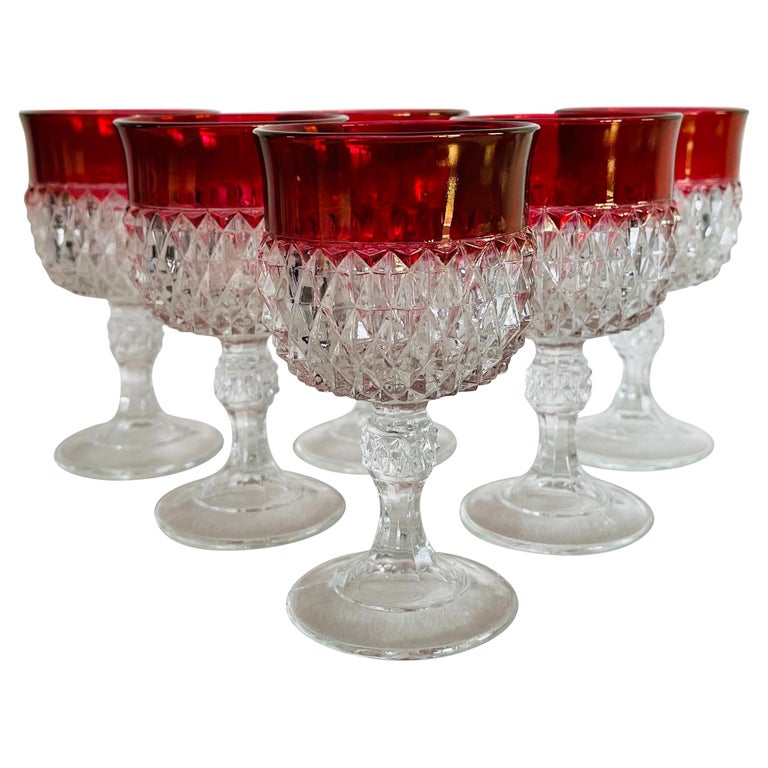 1960s Ruby and Diamond Point Wine Goblets, Set of 6 For Sale at 1stDibs