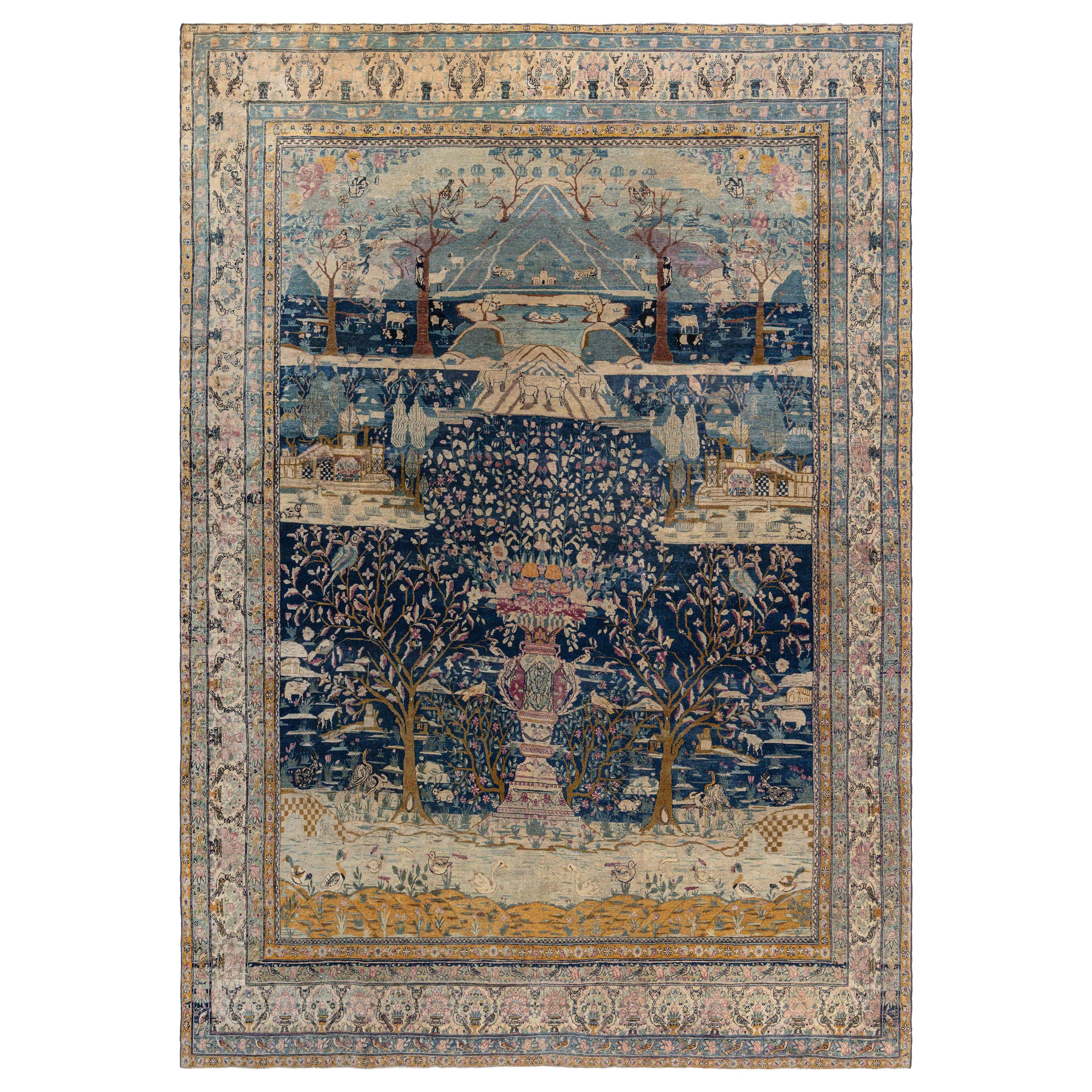 Antique Kirman Rug with Damask Rose Motifs at 1stDibs