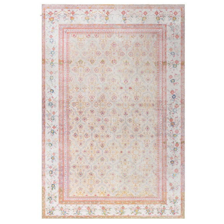 Indian Agra Floral Handmade Cotton Rug For Sale at 1stDibs