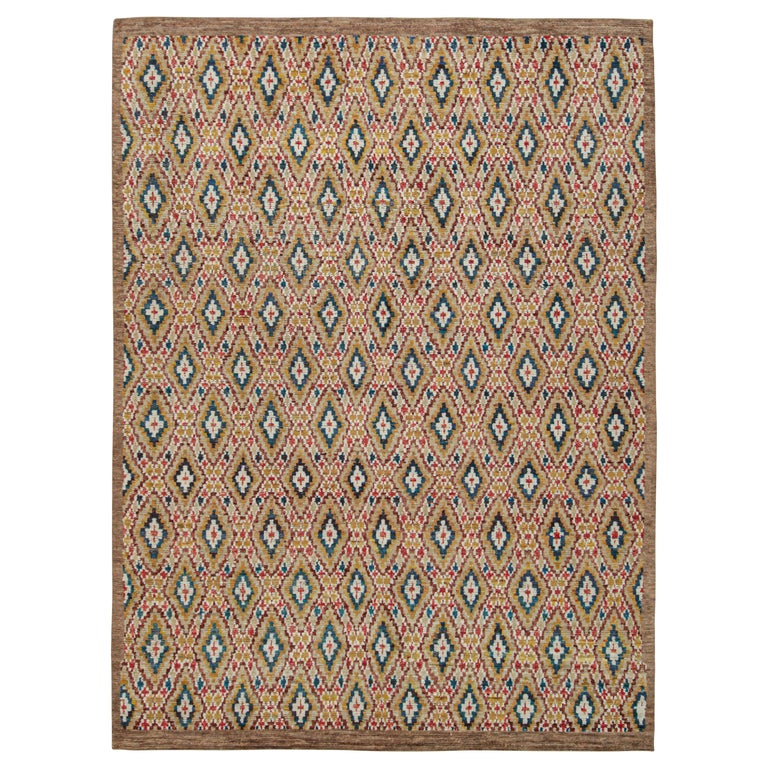Rug and Kilim’s Moroccan Style Rug in Beige with Colorful Diamond ...