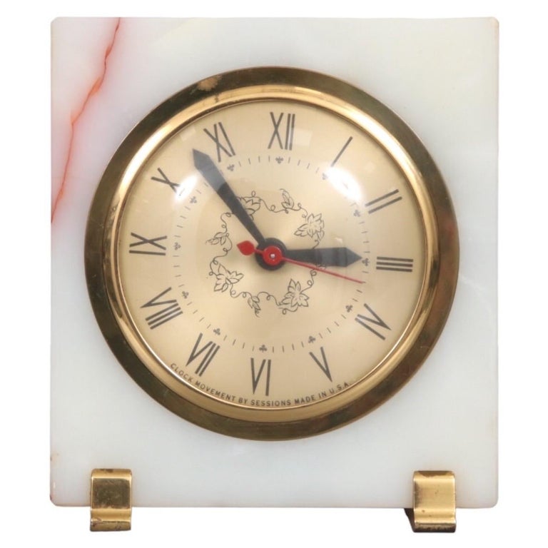 Sessions Mantel Clock in Marble and Brass For Sale at 1stDibs