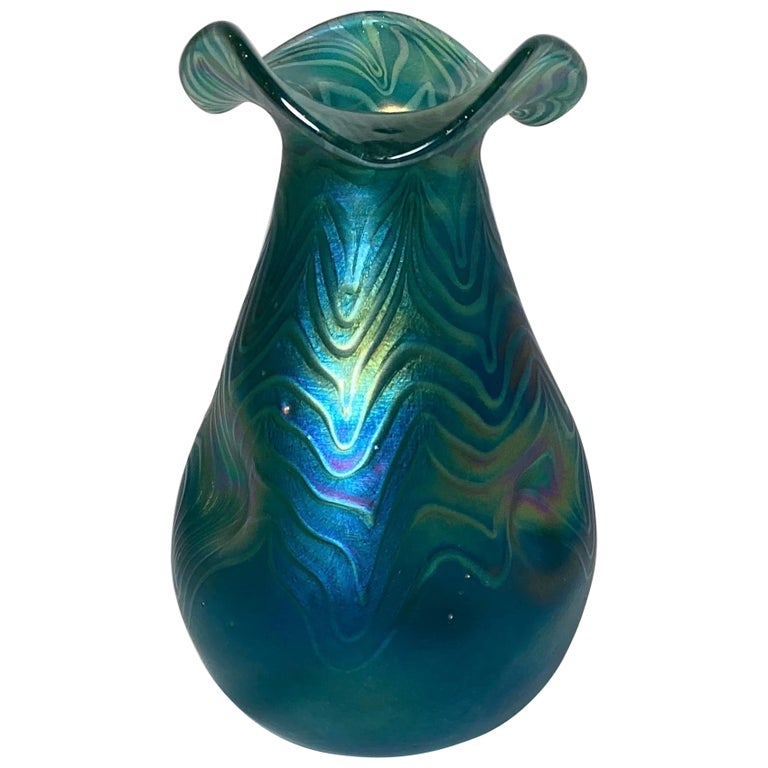 Art Nouveau Oil Slick Finish Hand Blown Vase For Sale at 1stDibs