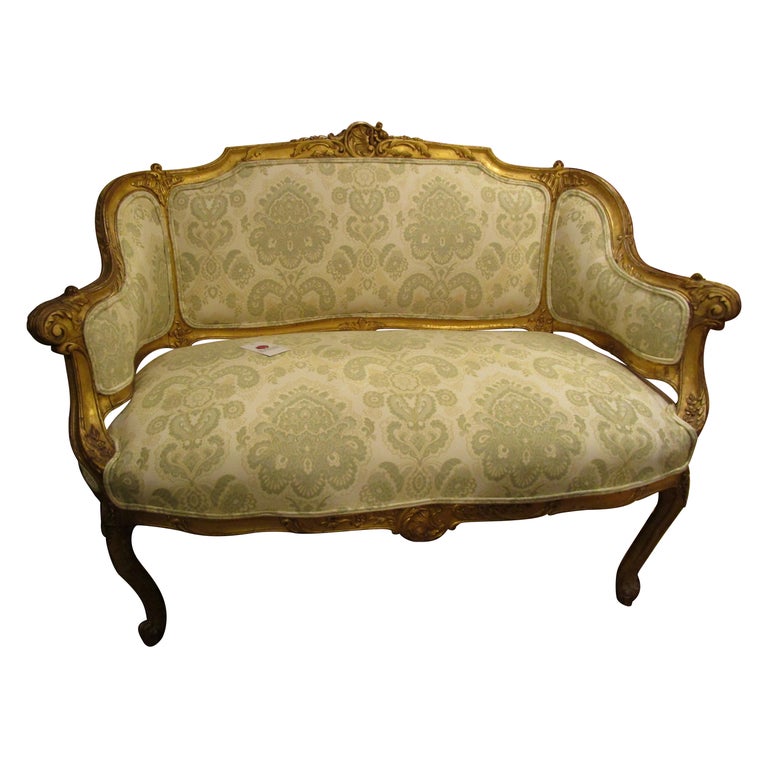 19th C French Petite Gilt Carved Bedroom Settee, Louis XV Design For ...