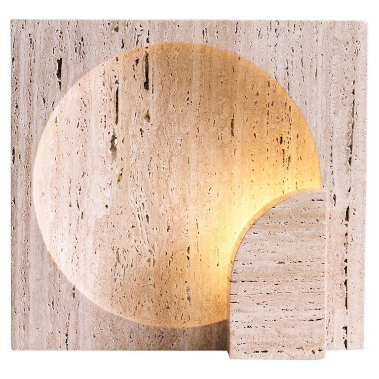 Block, Sculpted Travertine Table Lamp by Henry Wilson For Sale at 1stDibs