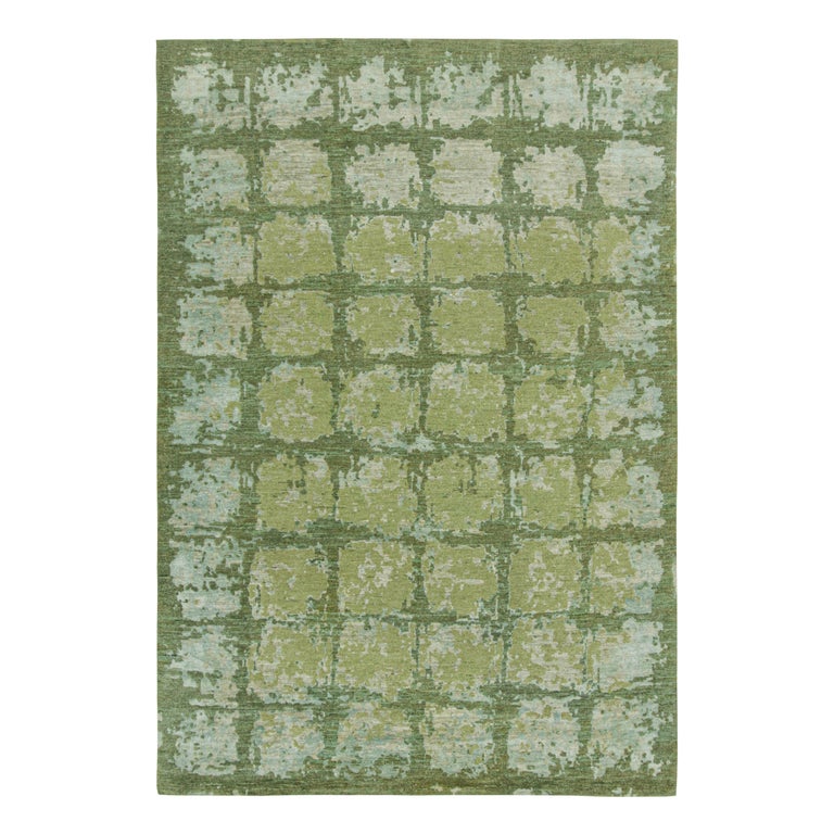 Rug and Kilim’s Modern Abstract Rug in Green, Grey and Blue Patterns ...