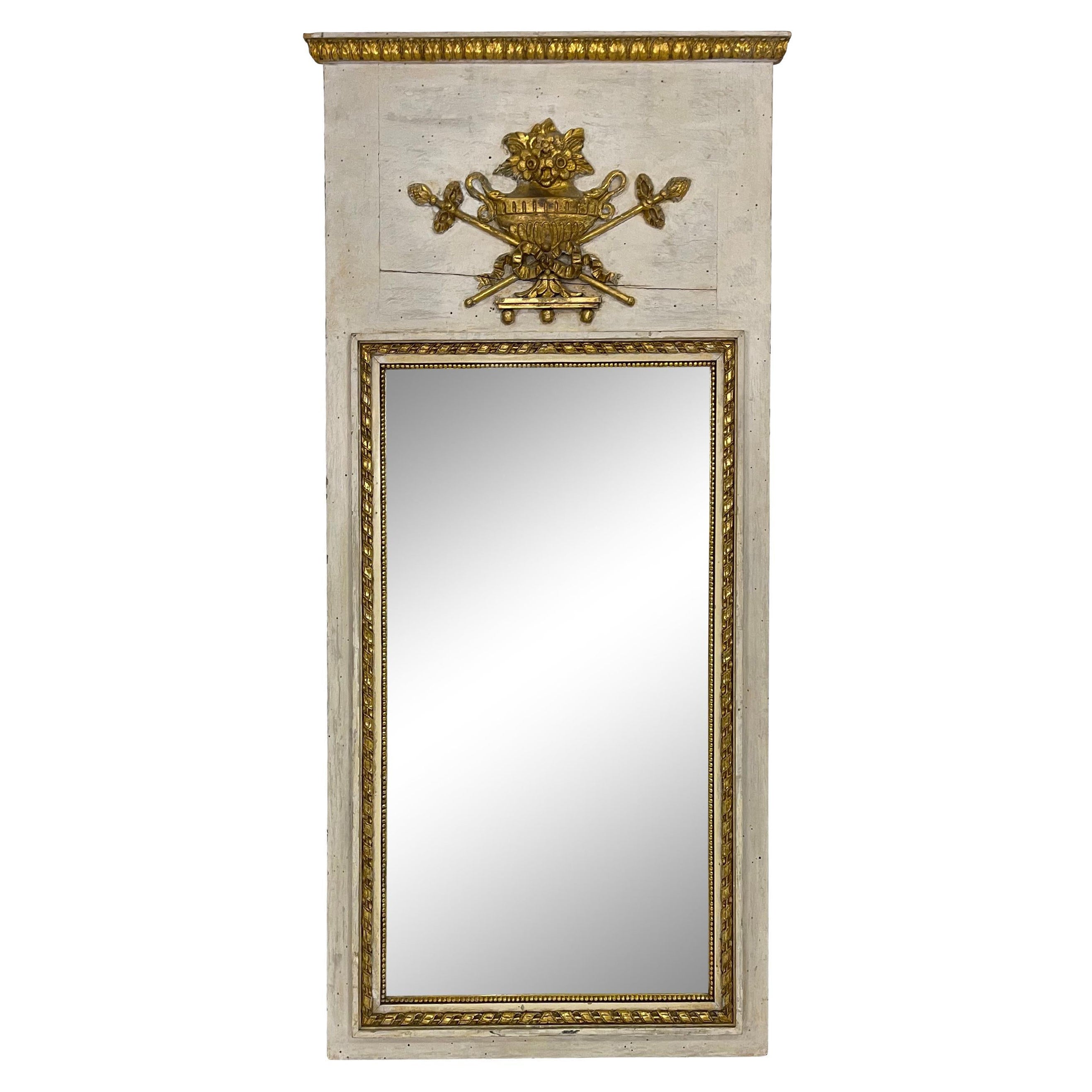 l19th Century White and Gilt French Trumeau Style Mirror with Gilt ...