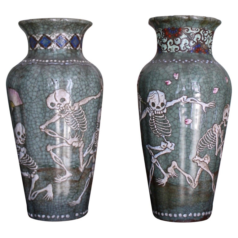 1900 Pair of Japanese Asian Oriental Seto Ware Skeleton Vases at 1stDibs
