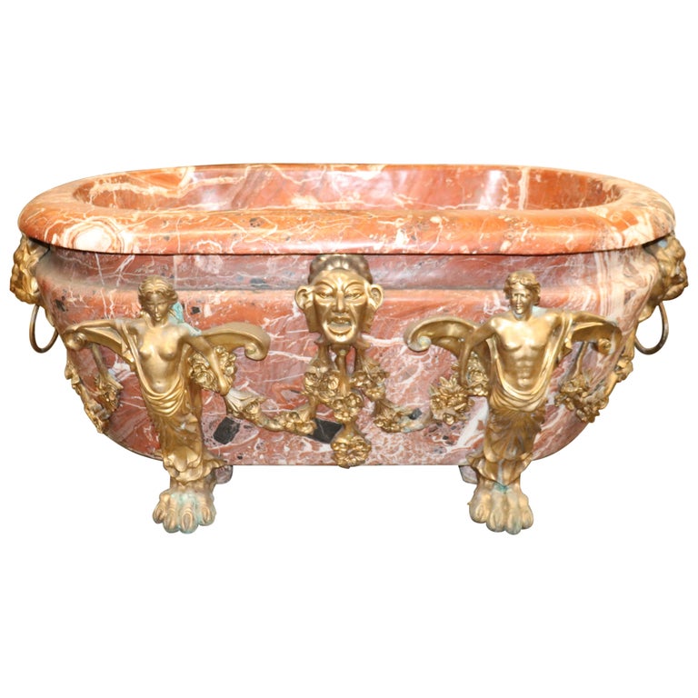 Rare Carved Solid Rouge Marble and Figural Bronze French Bathtub, circa ...
