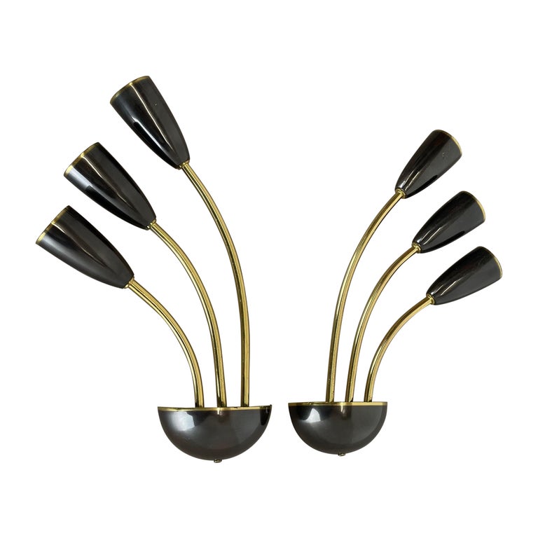 set of 2 Brass Italian Stilnovo Style Theatre Wall Light Sconces, Italy ...