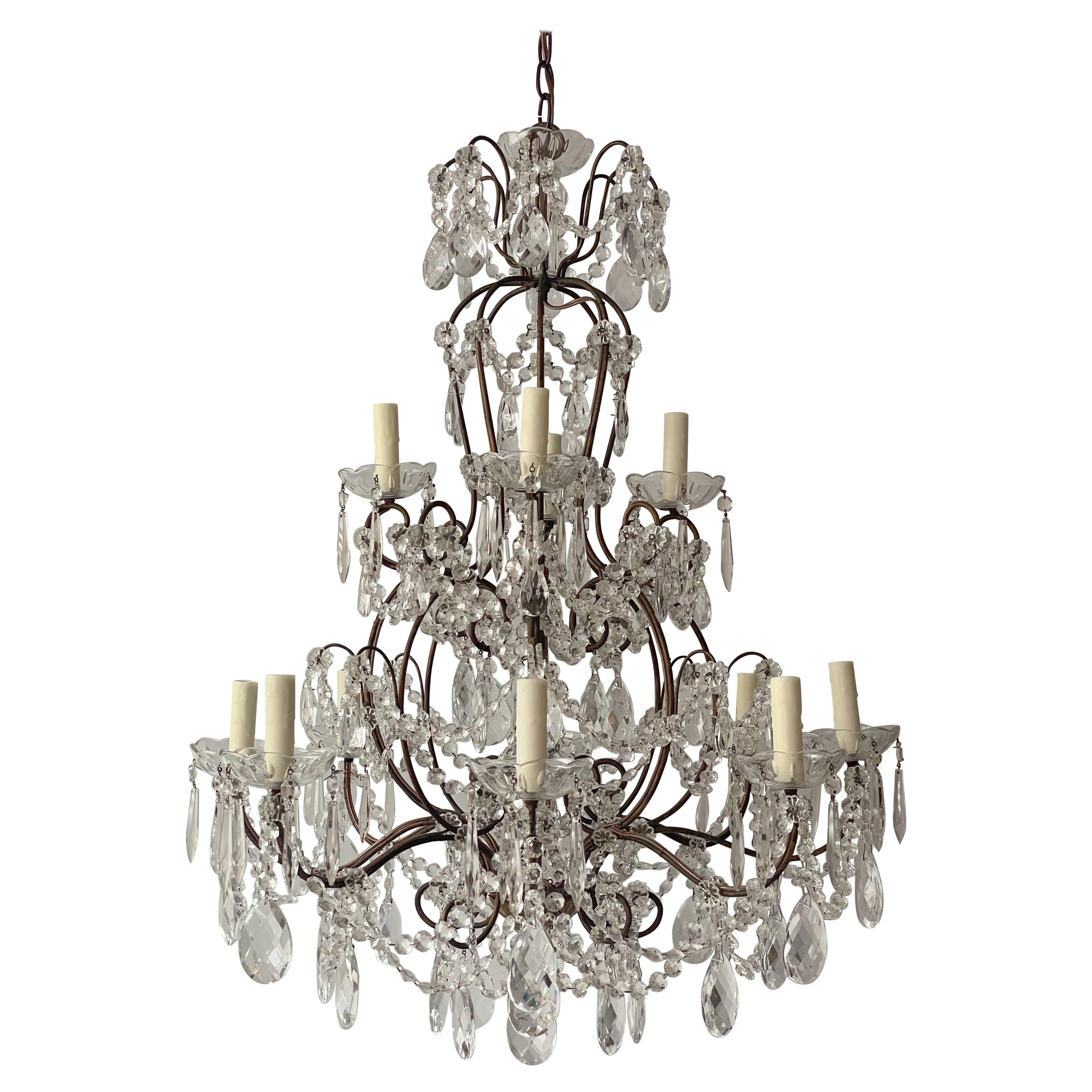Italian Two-Tier Iron and Crystal Chandelier at 1stDibs