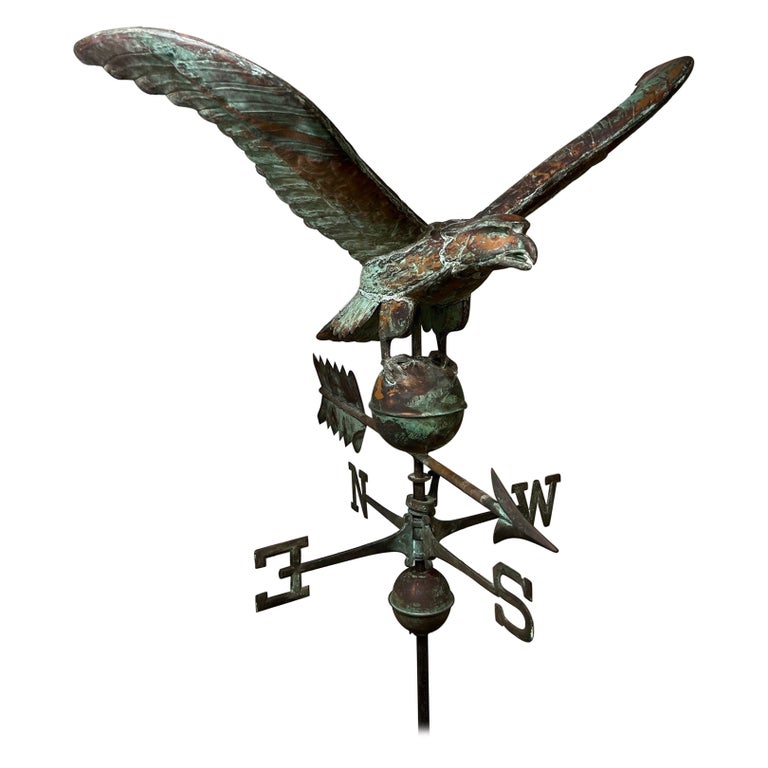 Vintage Spread Winged Copper Eagle Weathervane W/ Sphere, Arrow ...