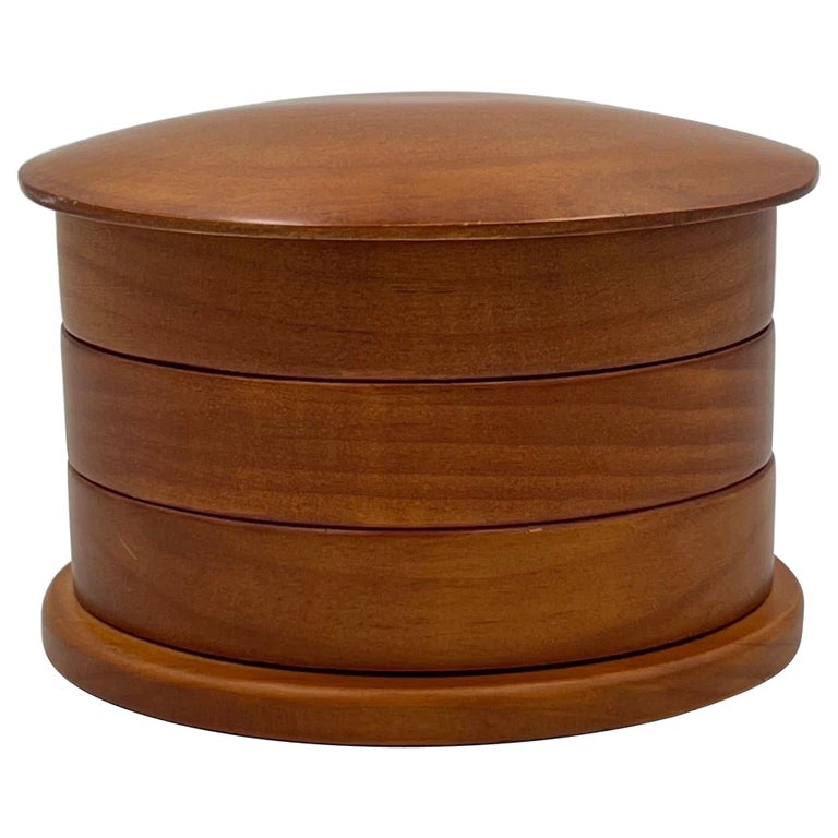 Vintage 3 Tier Rotating Maple Artisan Jewelry Box For Sale at 1stDibs