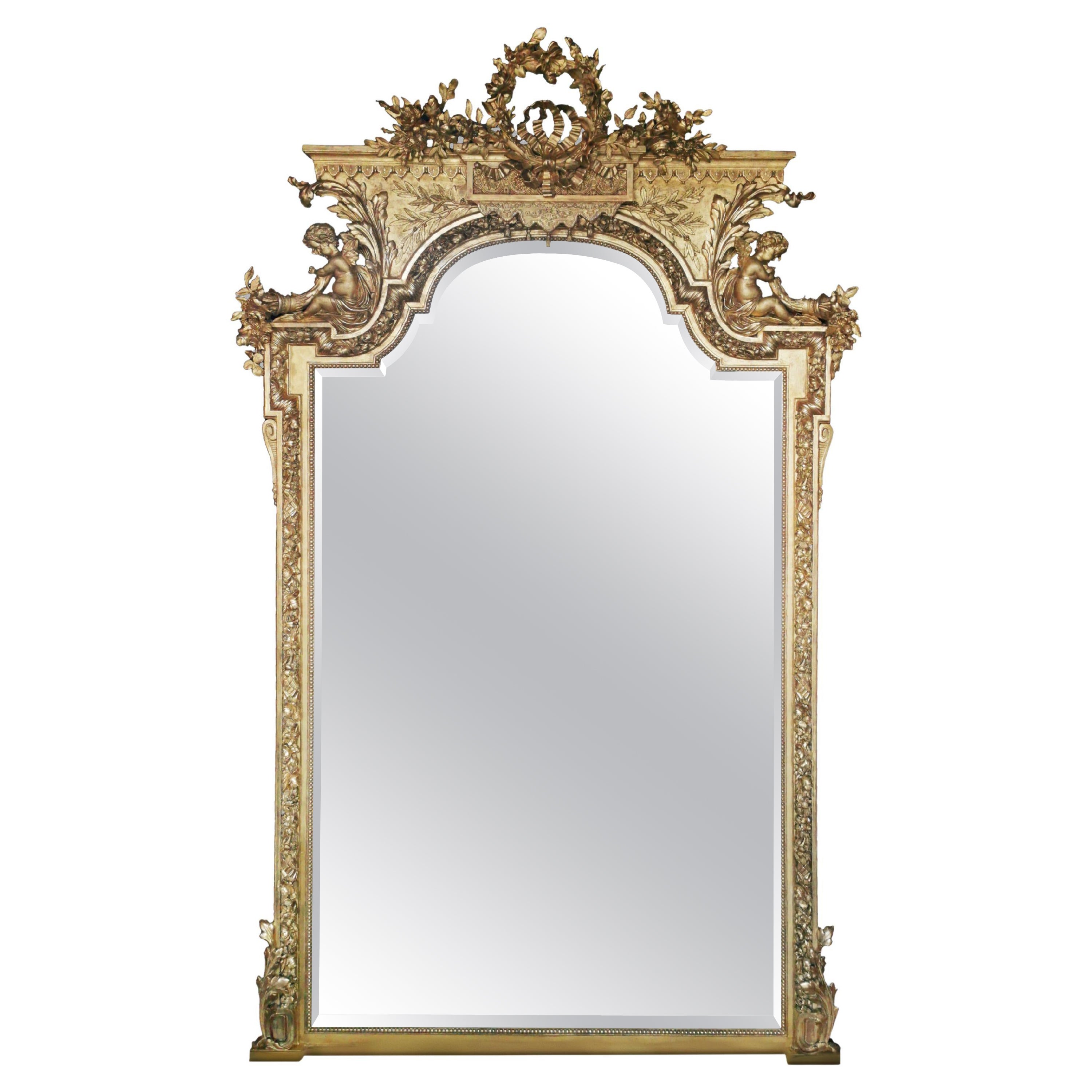 Napoleon III trumeau with a rich decoration with putti For Sale at 1stDibs