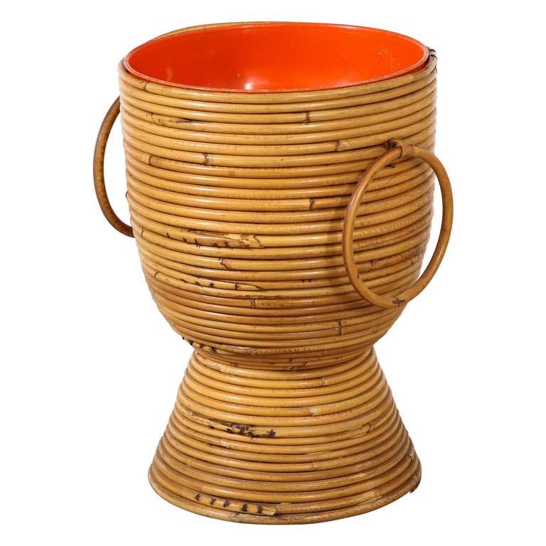 Italian 1950's Bamboo Ice Bucket or Basket /Vase For Sale at 1stDibs