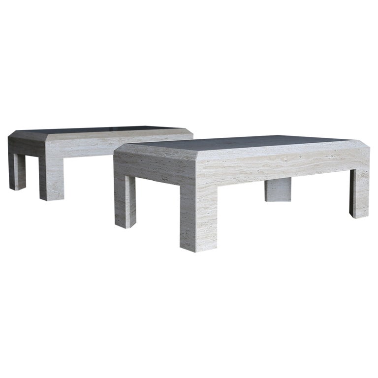 Travertine Pair of Large Scale Side Tables / Coffee Tables, Italy, c ...