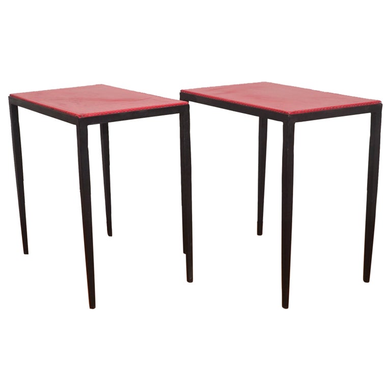 Pair of Iron Leather Side Tables in the Style of Jean-Michel Frank For ...