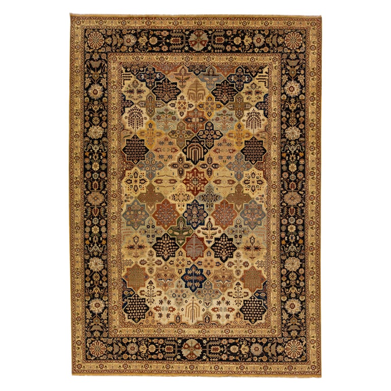 Tan Modern Tabriz Style Handmade Wool Rug with Allover Floral Motif For ...