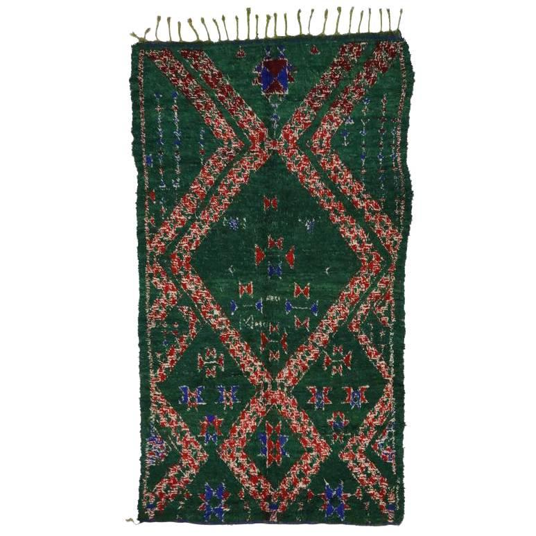 Vintage Berber Moroccan Rug with Tribal Style, Dark Green Beni Mguild ...