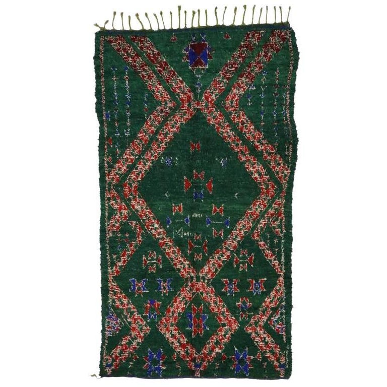 Vintage Berber Moroccan Rug with Tribal Style, Dark Green Beni Mguild ...