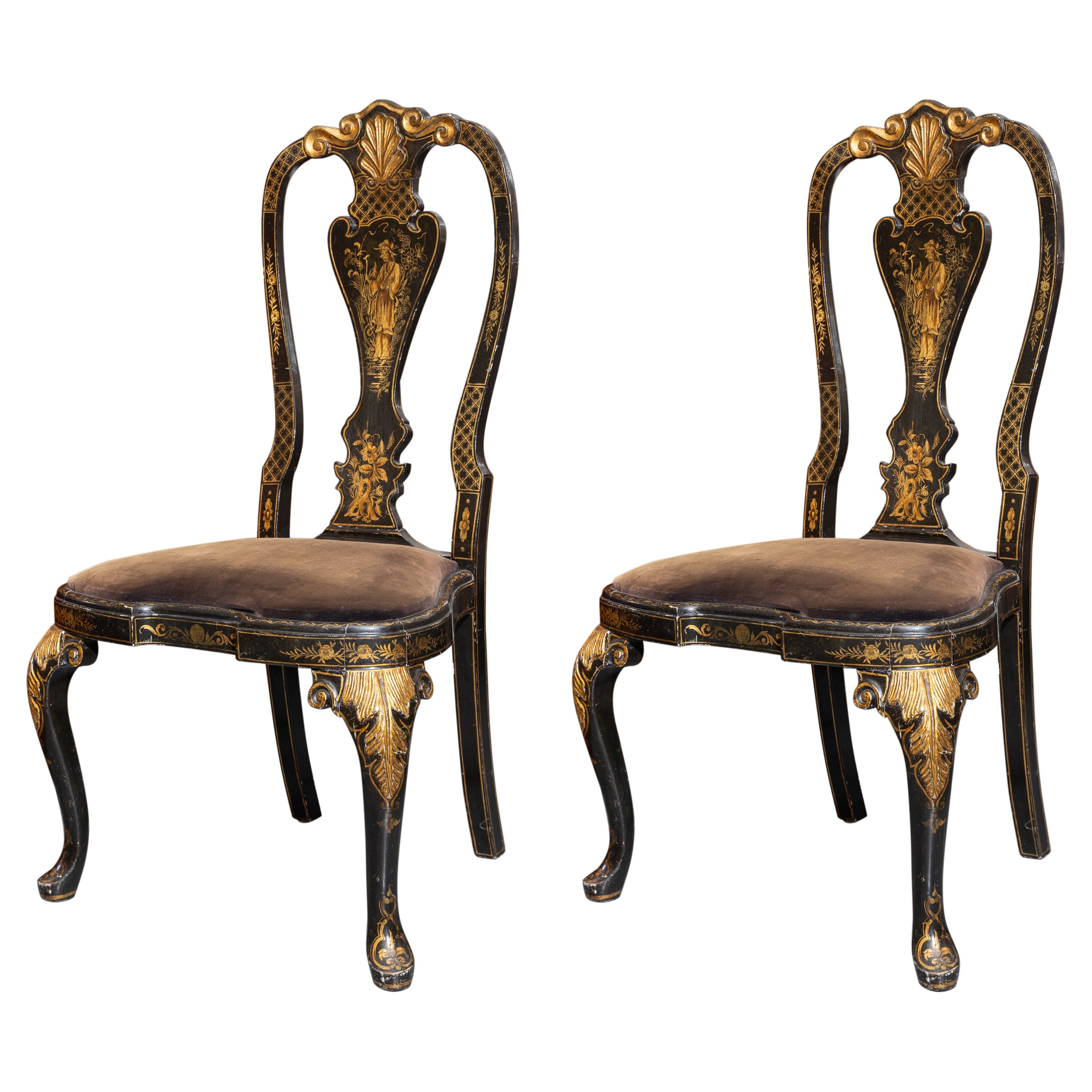 Pretty Pair of Queen Anne Style Red Tufted Side Chairs Hollywood ...