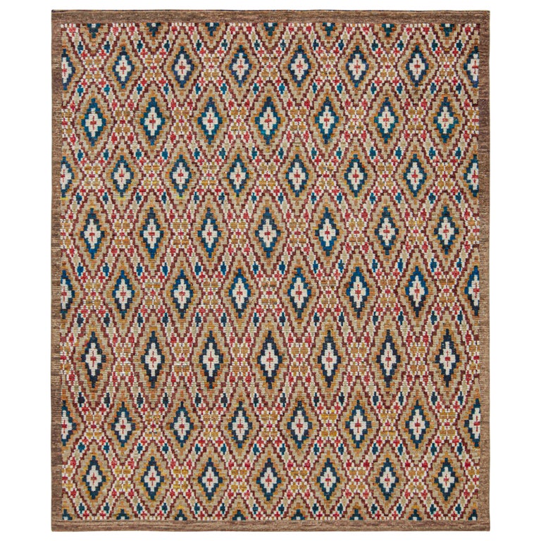 Rug and Kilim’s Moroccan Style Rug in Beige with Colorful Diamond ...