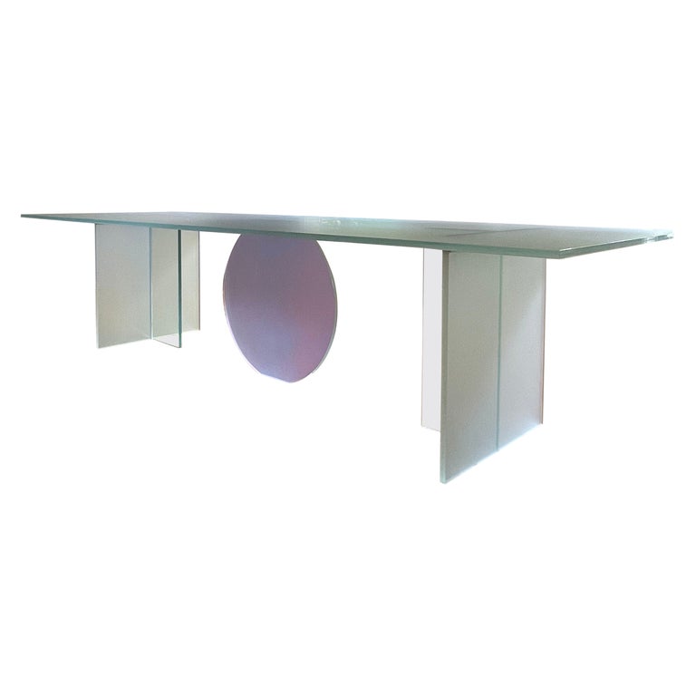Contemporary Large Dining Table in Dichroic Satin Glass For Sale at 1stDibs