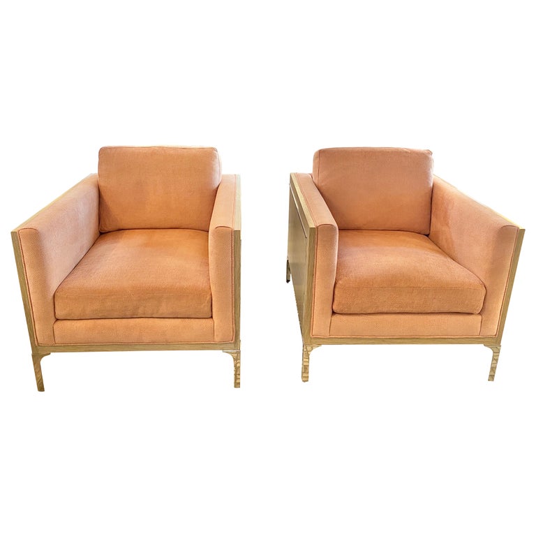 Pair of Bernhardt Club Chairs with Salmon Upholstered Fabric For Sale ...